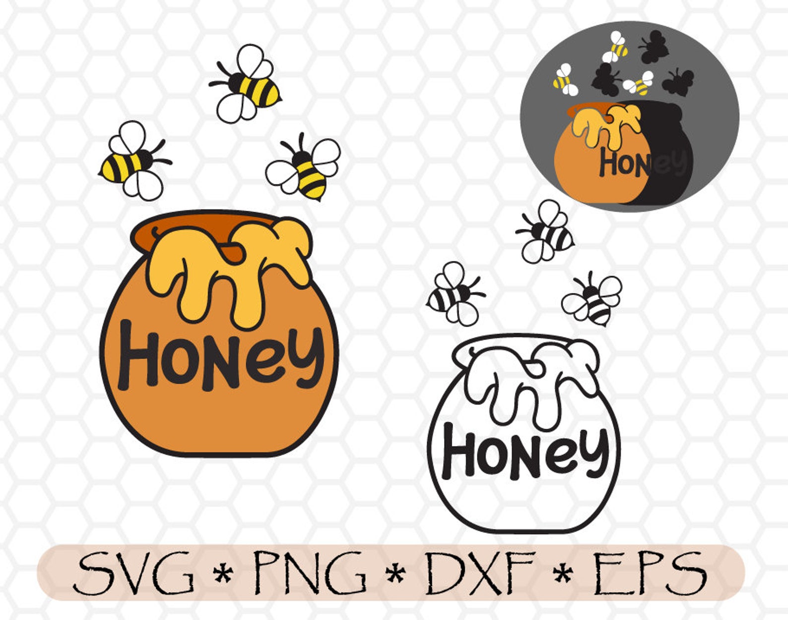 SVG PNG Winnie the Pooh Honey Hunny Pot Bee Ready for both | Etsy