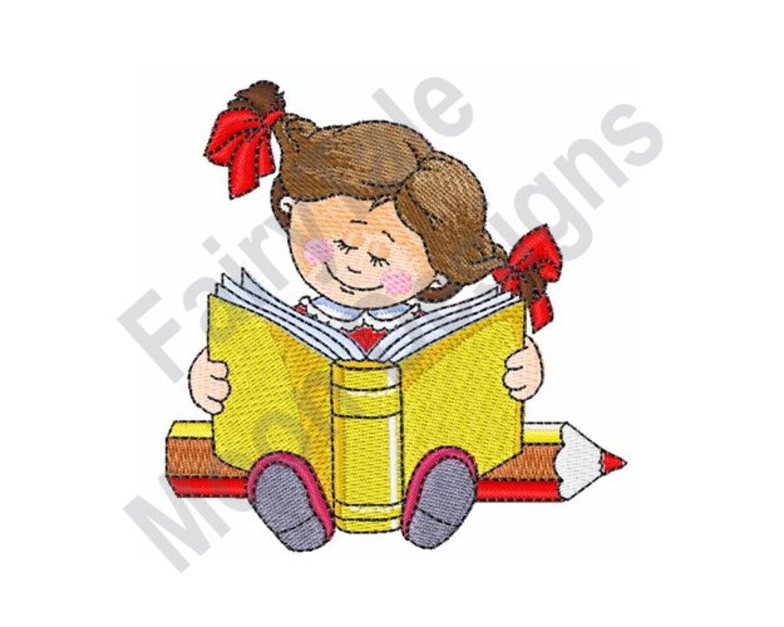 Reading Girl Machine Embroidery Design Little Girl Reading - Etsy