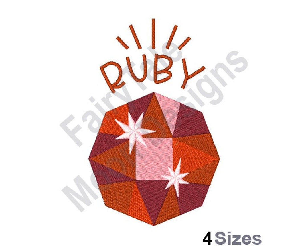 July Birthstone - Machine Embroidery Design, Red Ruby Crystals ...
