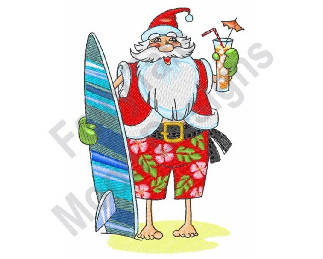 Surfing Santa - Machine Embroidery Design, Christmas Santa Claus With ...