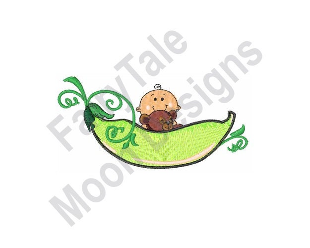Baby Child With & Teddy Bear Peapod Machine Embroidery - Etsy