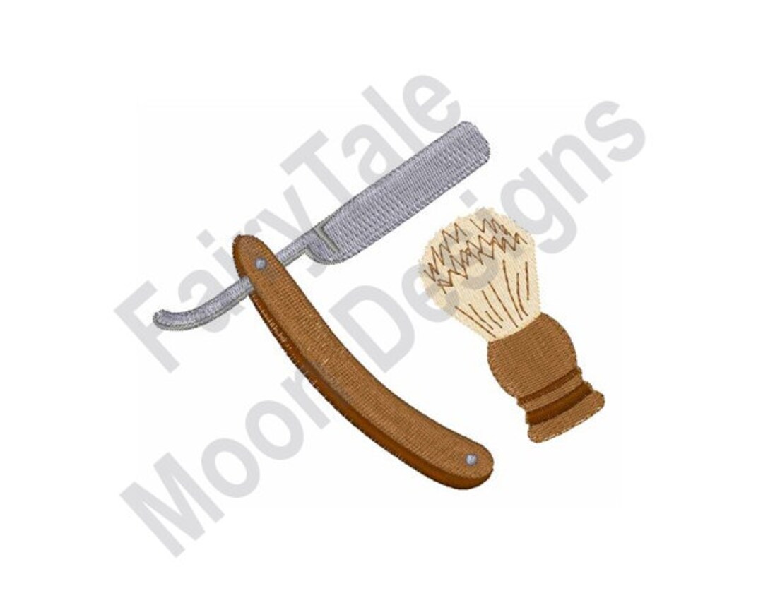 Barber Tools - Machine Embroidery Design, Palm Brush & Straight Razor ...