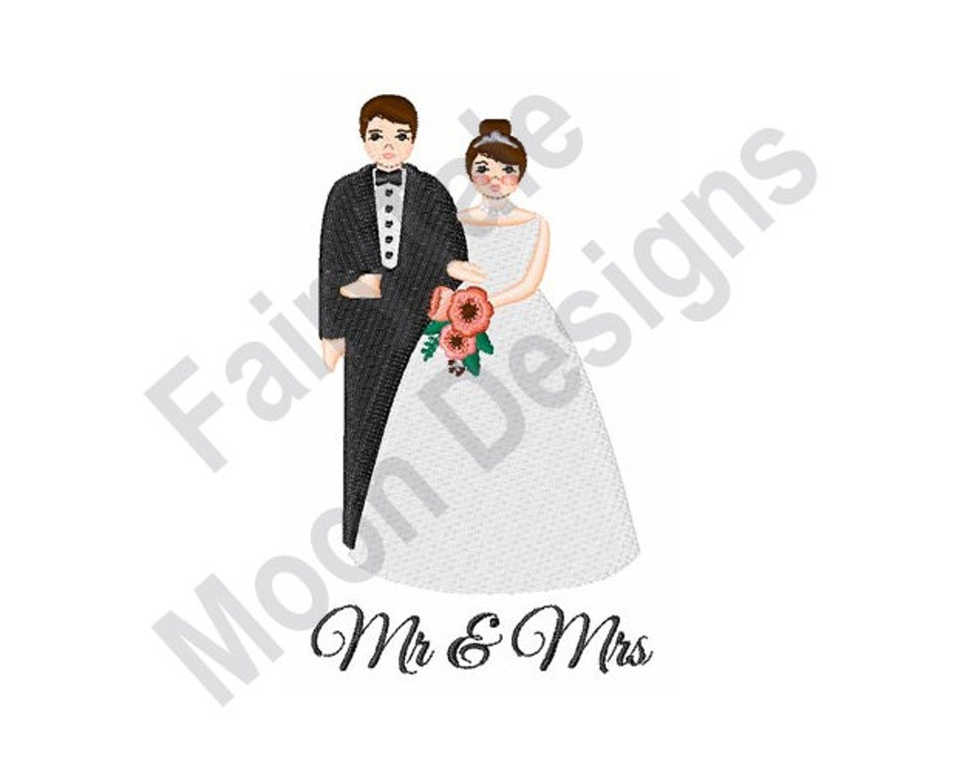 Mr & Mrs Machine Embroidery Design, Bride and Groom Embroidery Pattern ...