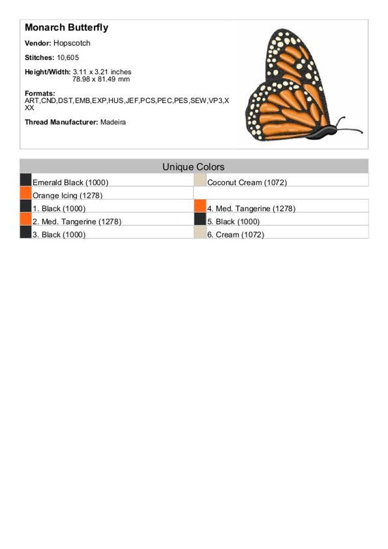Monarch Butterfly Machine Embroidery Design Monarch | Etsy