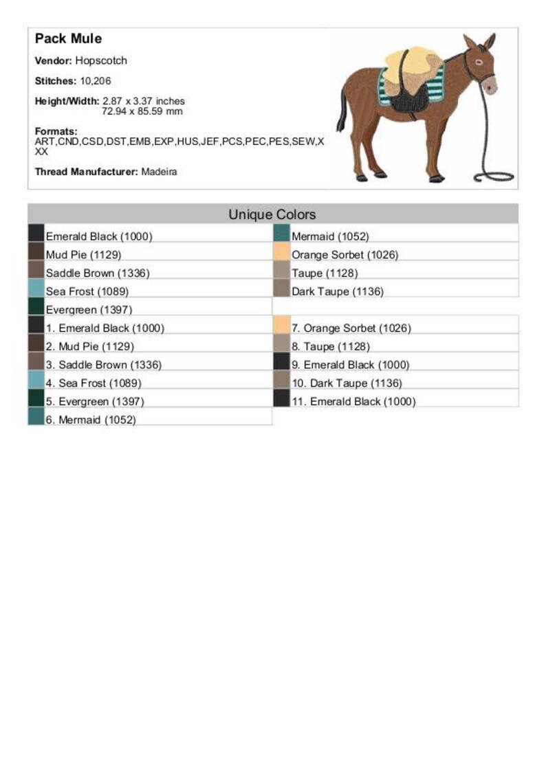 Pack Mule - Machine Embroidery Design, Donkey Embroidery Pattern, Mule ...