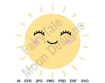 Smiling Sun Svg, Dxf, Eps, Png, Jpg, Vector Art, Clipart, Cut File ...