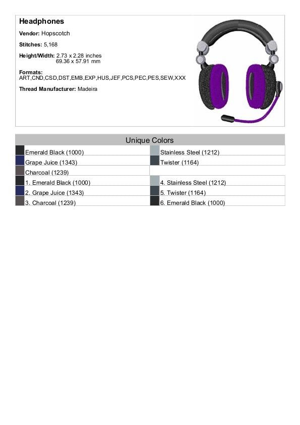 Headphones - Machine Embroidery Design, Headphones Embroidery Pattern ...