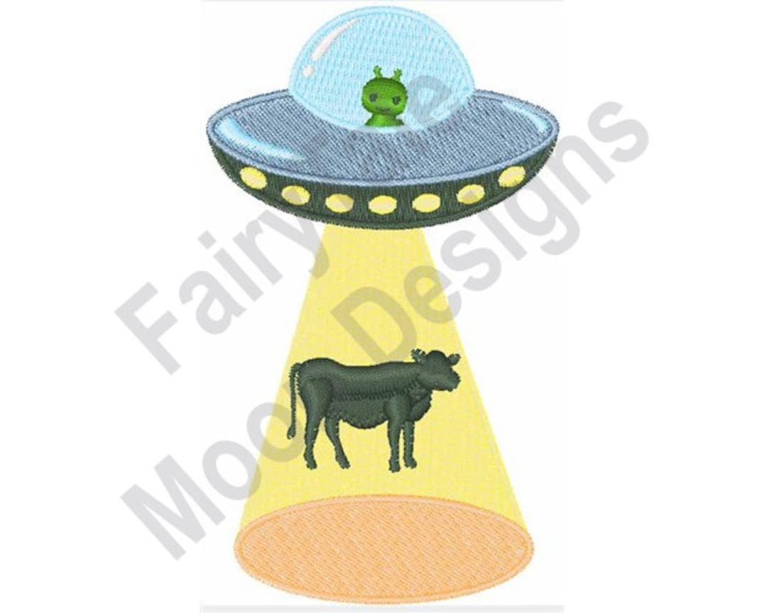 Space Ship & Cow - Machine Embroidery Design, UFO Spaceship Beam Light ...