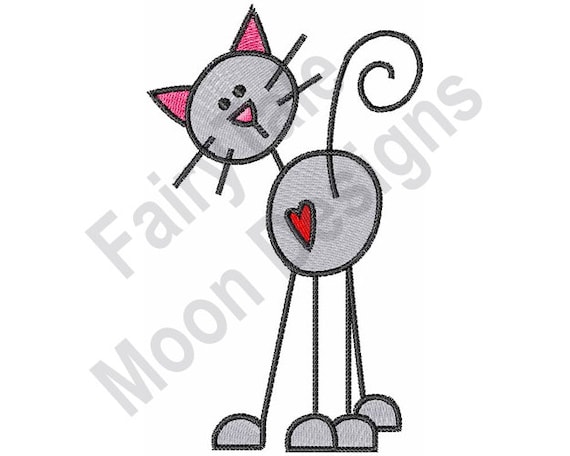 Stick Cat Machine Embroidery Design Stick Figure Cat | Etsy