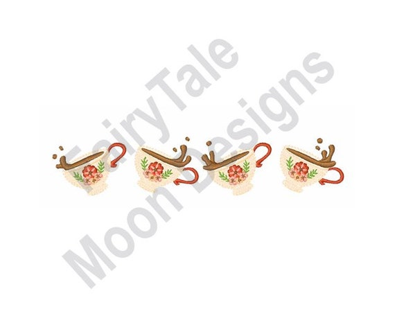 Tea Cup Border Machine Embroidery Design Decorated Teacup | Etsy