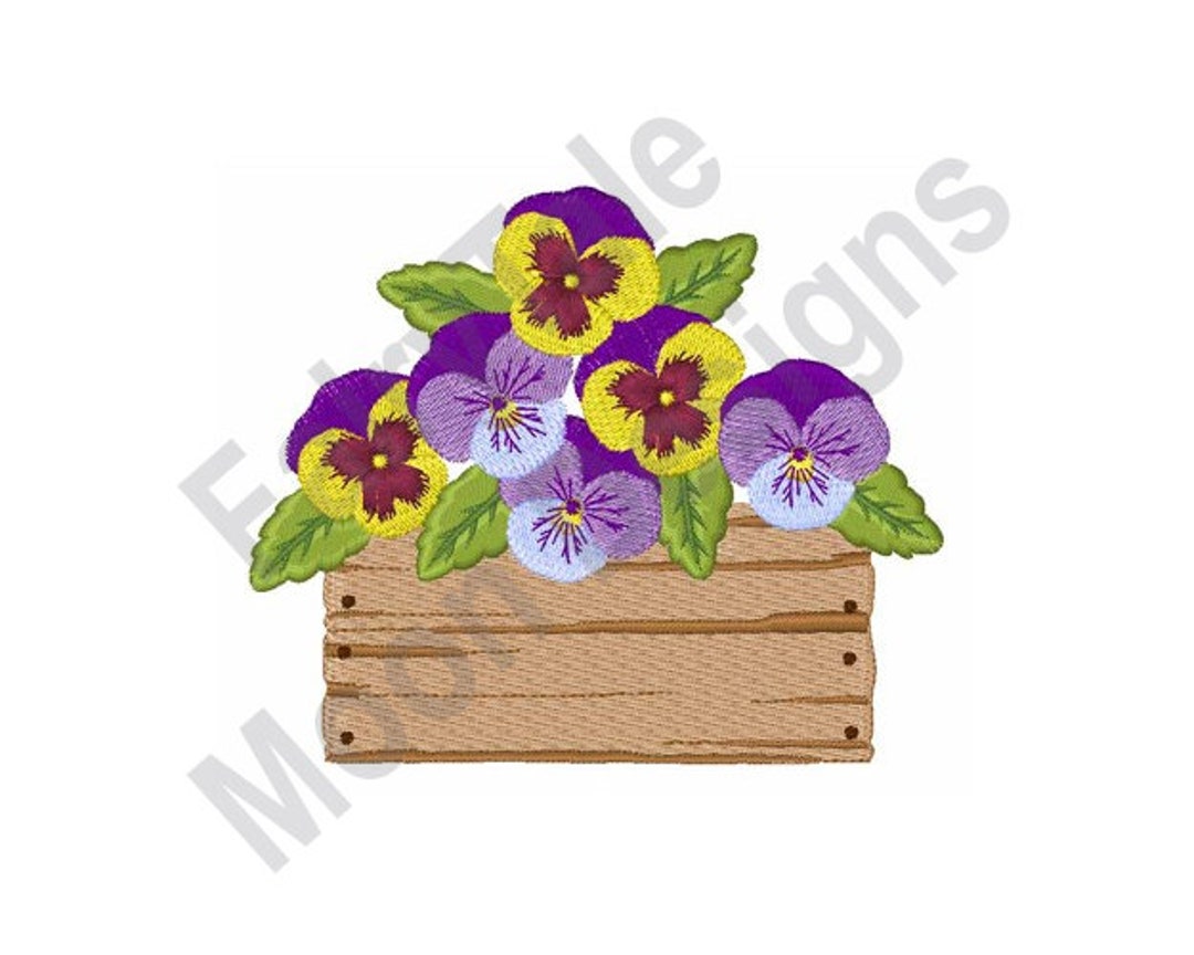 Box of Pansies - Machine Embroidery Design, Wooden Pansy Box Embroidery ...