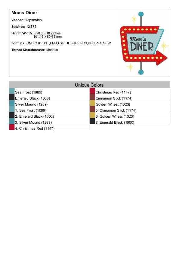 Mom's Diner Machine Embroidery Design Retro Diner Drive - Etsy