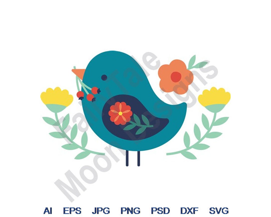 Folk Art Bird Svg Dxf Eps Png Jpg Vector Art Clipart - Etsy