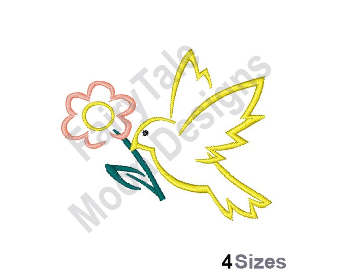 Bird & Flower Outline Machine Embroidery Design Flying Bird - Etsy