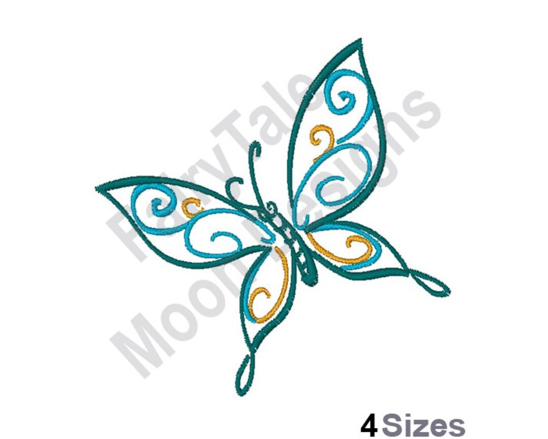 Swirl Butterfly Machine Embroidery Design, Artistic Butterfly Oultine ...
