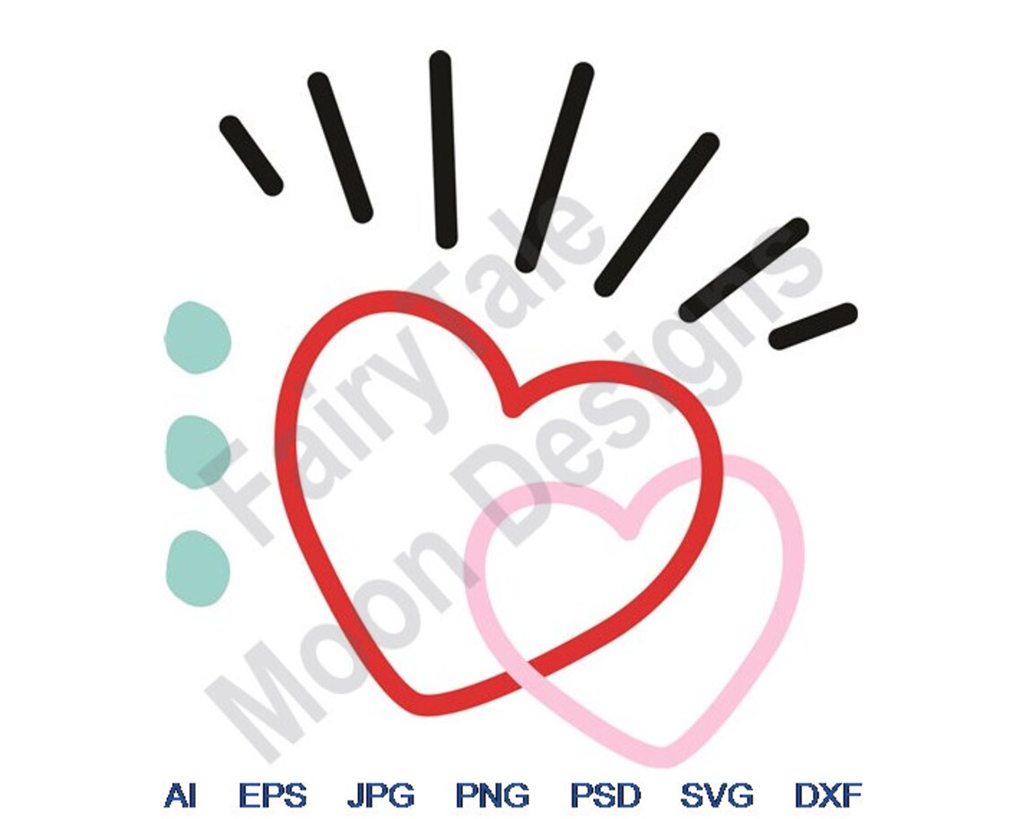 Joined Hearts Svg Dxf Eps Png Jpg Vector Art Clipart | Etsy