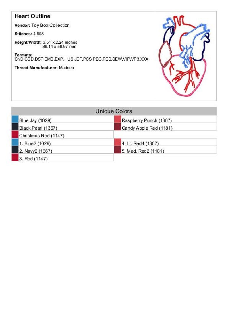 Heart Outline Machine Embroidery Design Anatomical Heart | Etsy