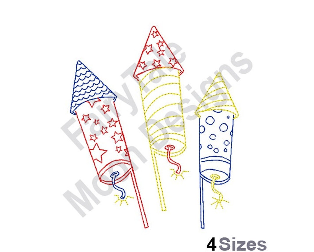 Fireworks Outline Machine Embroidery Design, Rocket Fireworks ...