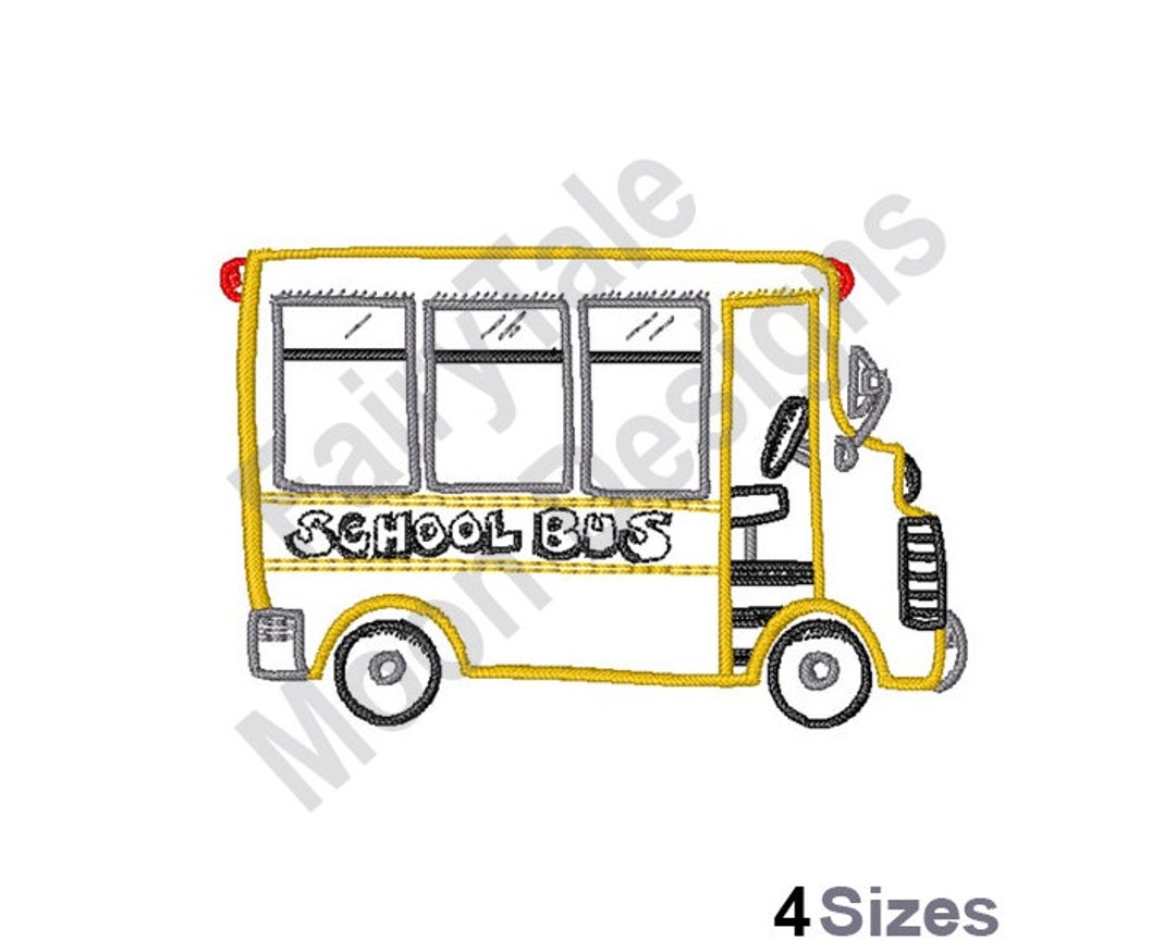 School Bus Machine Embroidery Design, School Bus Outline Embroidery ...