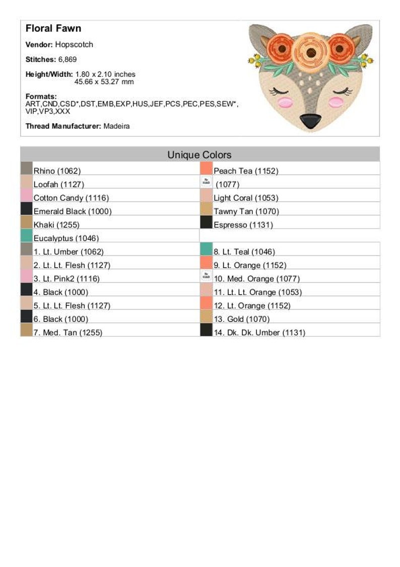 Floral Fawn Face - Machine Embroidery Design, Whitetail Fawn Embroidery ...