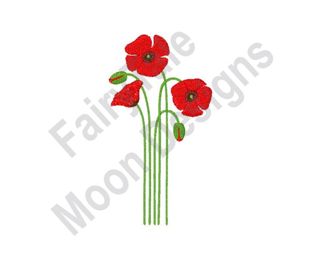 Poppy Flowers - Machine Embroidery Design, Red Poppy Flowers Embroidery ...