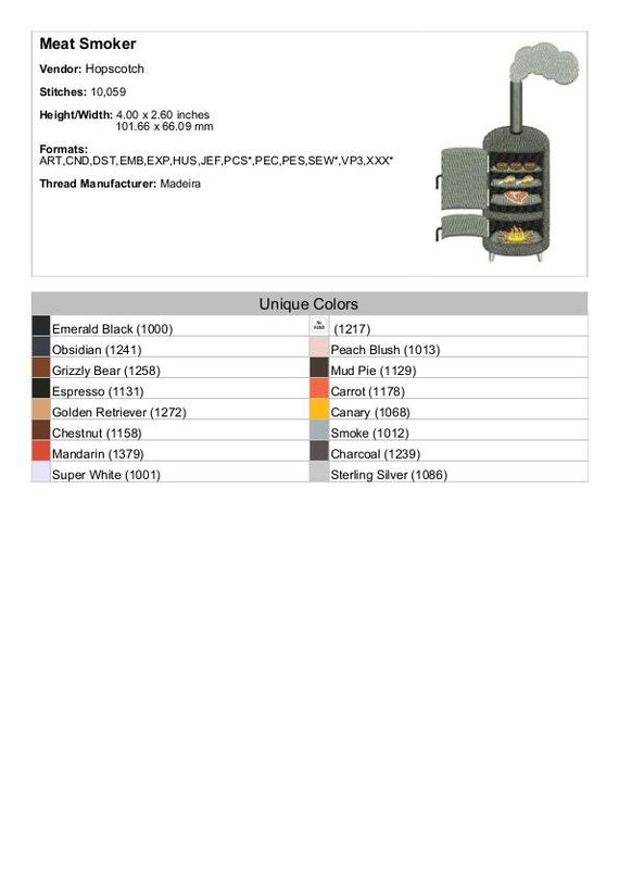 Craft Supplies & Tools Smoker Embroidery File BBQ Grill Embroidery file ...