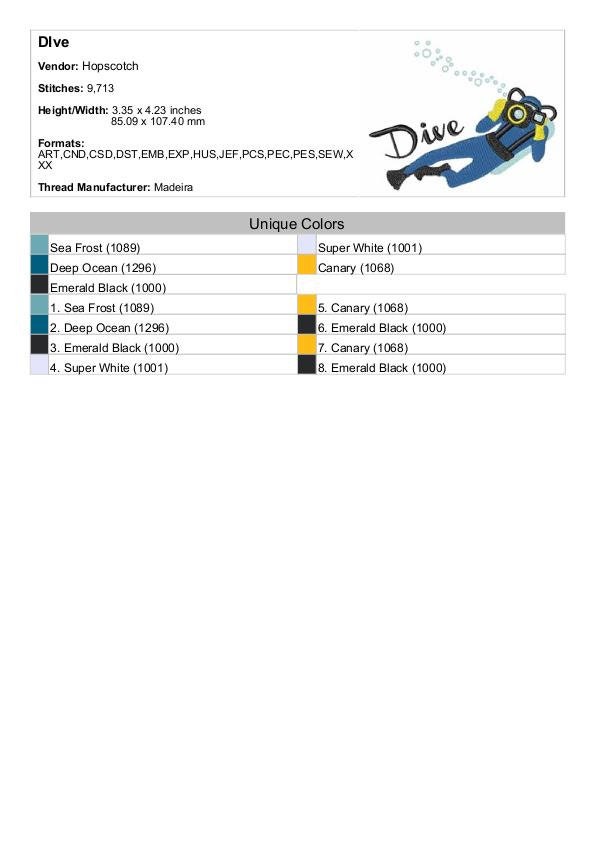 Dive - Machine Embroidery Design, Diver Embroidery Pattern, Sport ...