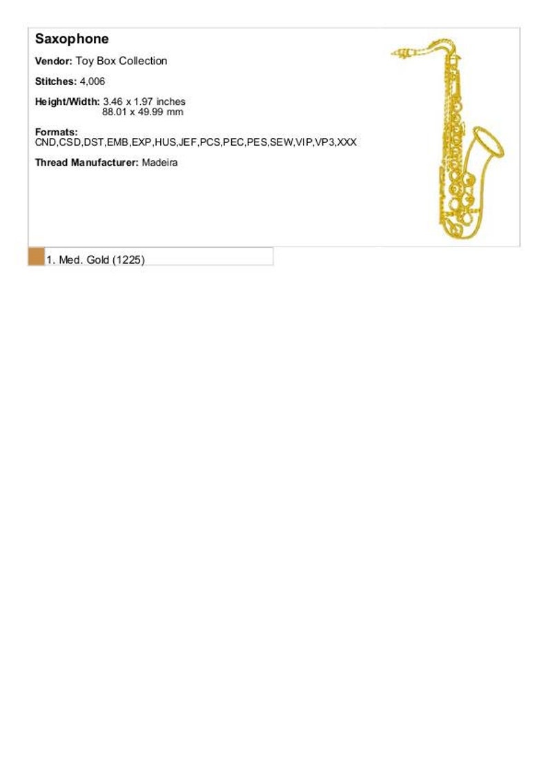 Saxophone - Machine Embroidery Design, Sax Outline Embroidery Pattern ...