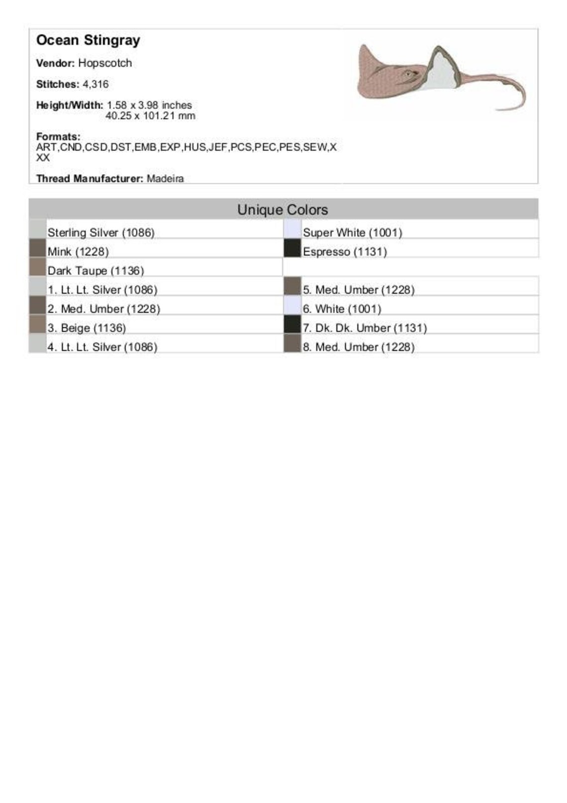 Ocean Stingray Machine Embroidery Design Sea Ray Embroidery | Etsy