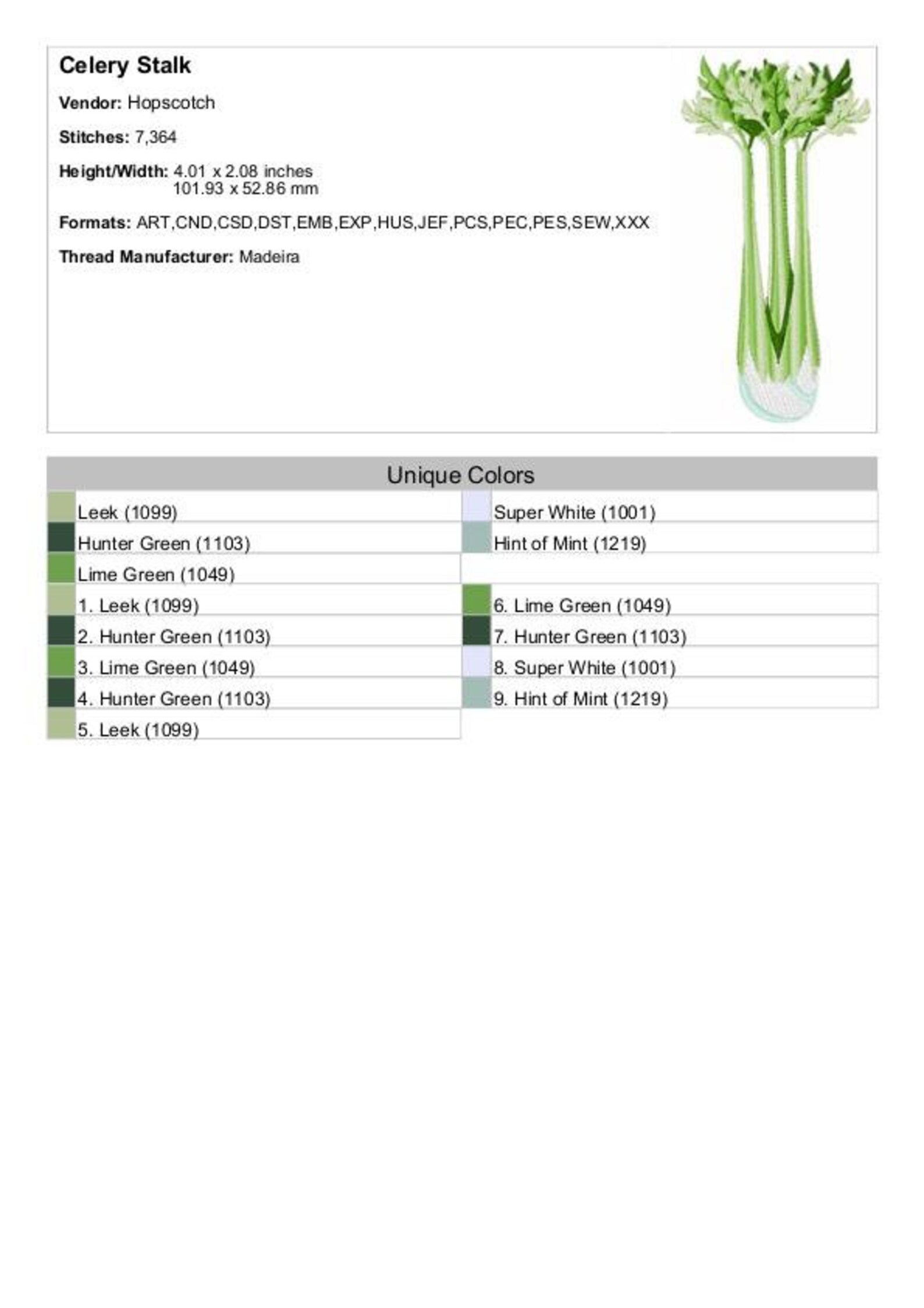 Celery Stalk Machine Embroidery Design Bunch of Celery - Etsy