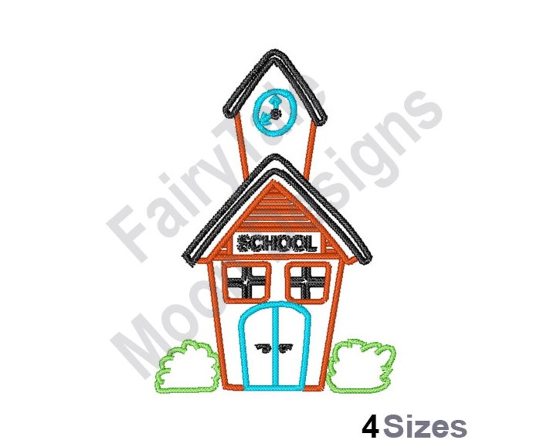 School Building Machine Embroidery Design School Outline - Etsy