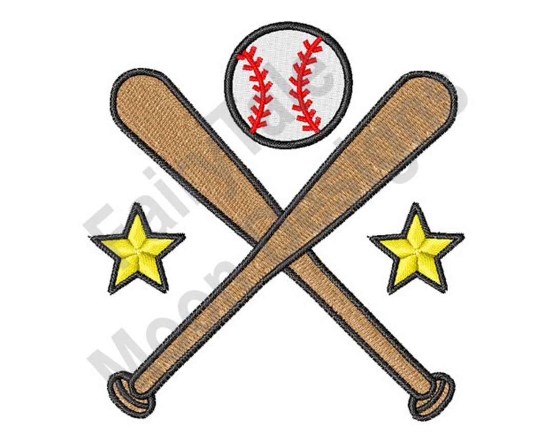 Baseball Stars Logo Machine Embroidery Design, Crossed Baseball Bats ...