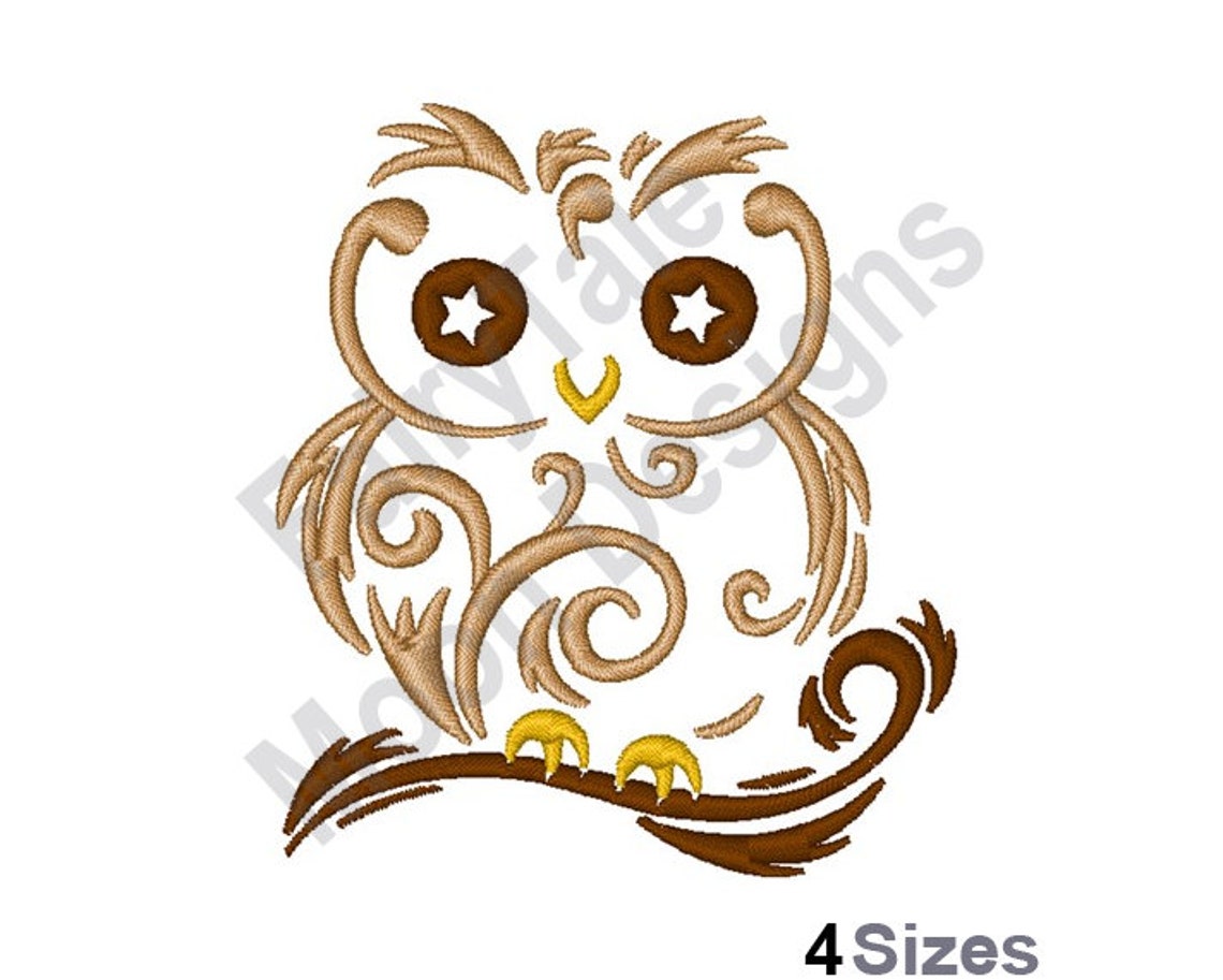 Swirly Owl Machine Embroidery Design Wise Owl Outline - Etsy