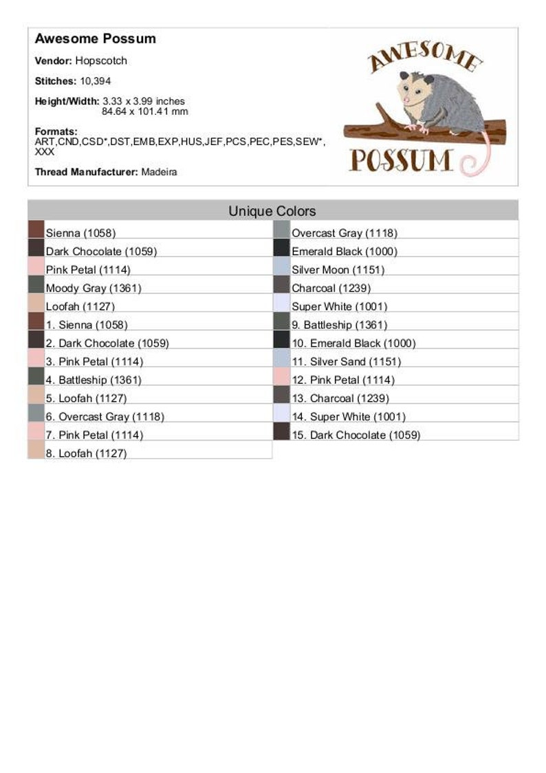 Awesome Possum Machine Embroidery Design Opossum Embroidery - Etsy
