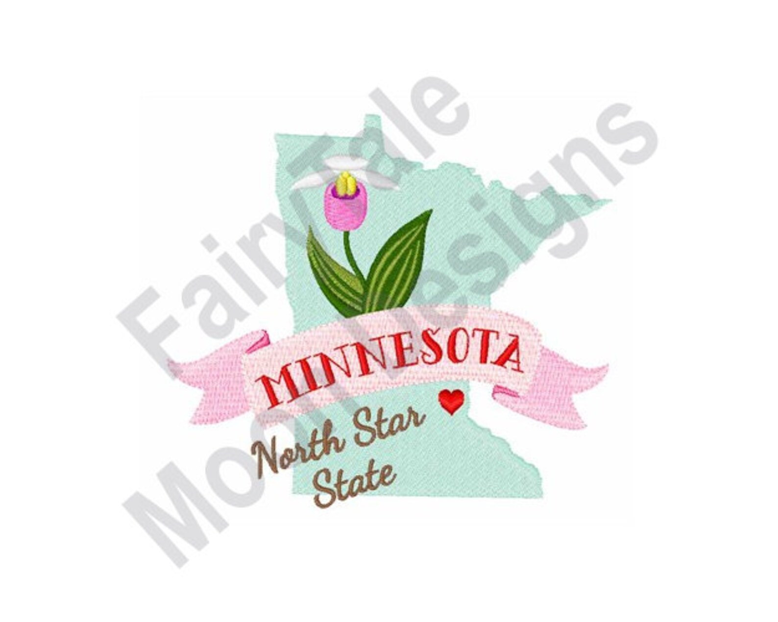 Minnesota State Map - Machine Embroidery Design, Lady Slipper ...