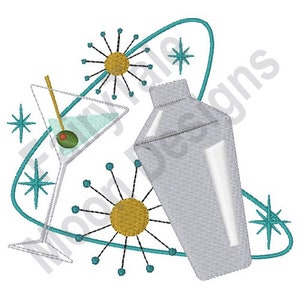 Retro Cocktail Shaker - Machine Embroidery Design, Martini Glass ...