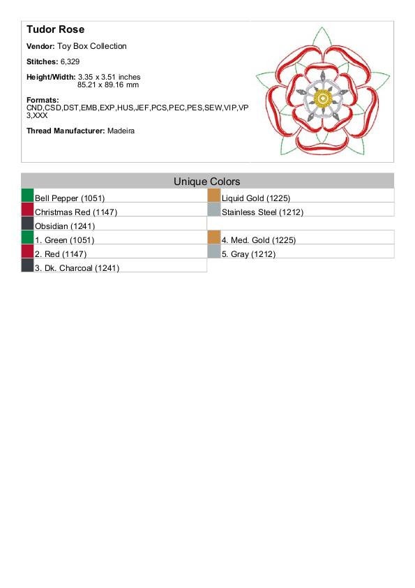 Tudor Rose Outline - Machine Embroidery Design, Union Rose, Red Rose of ...