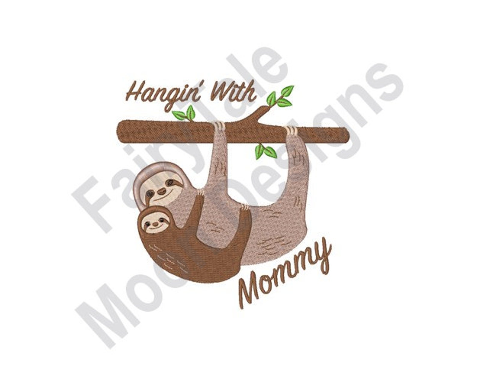 Baby Faultier hängend mit Mama Maschinenstickerei Design | Etsy