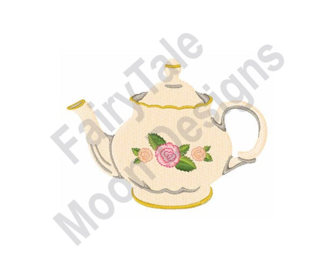 Vintage Teapot - Machine Embroidery Design, Floral Decor Tea Pot ...