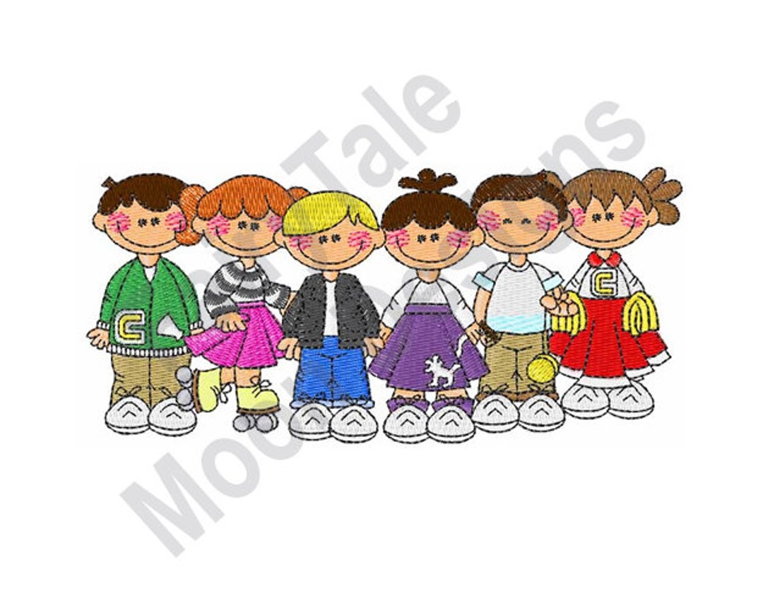 School Kids - Machine Embroidery Design, Children Friends Embroidery ...