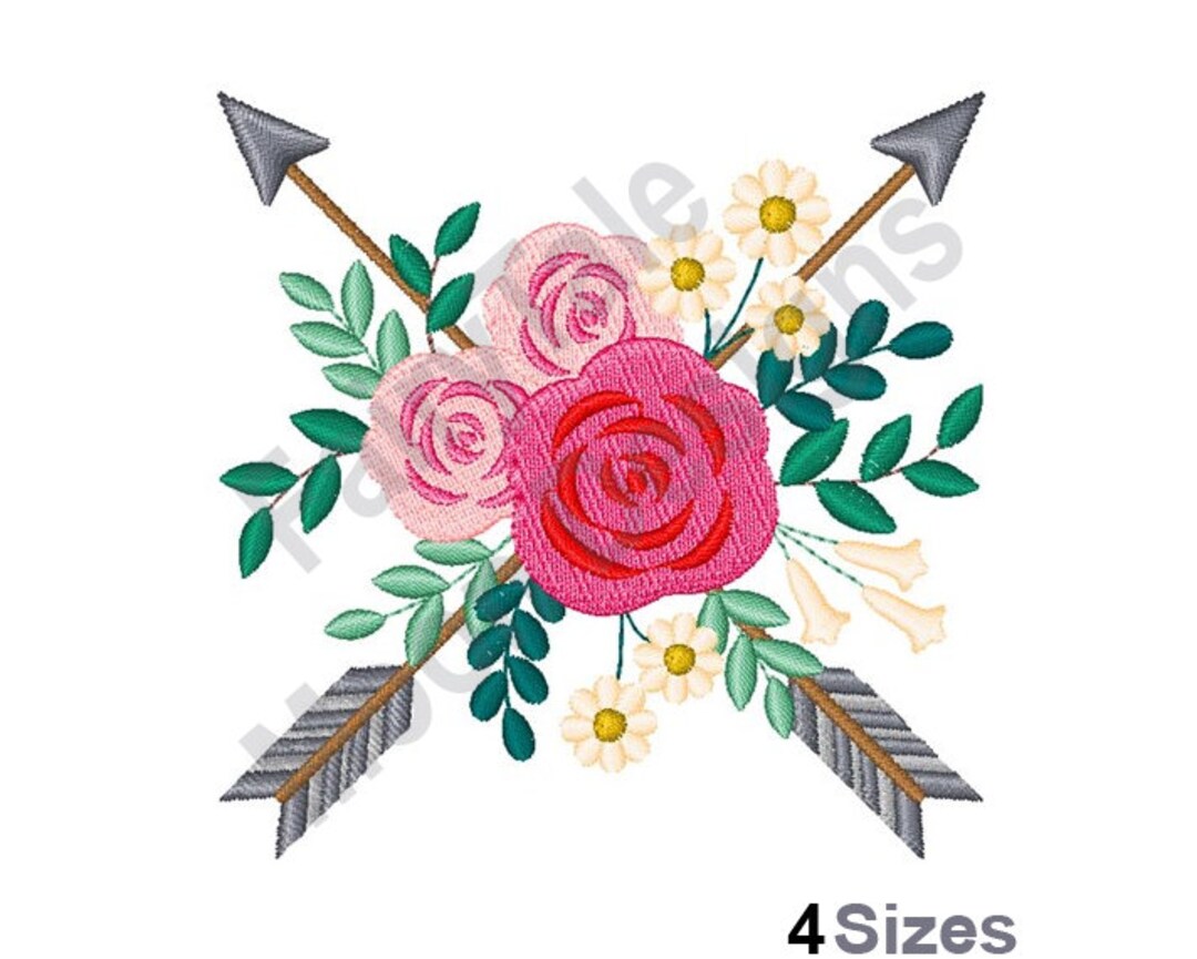 Romantic Floral Arrangement With Arrows - Machine Embroidery Design ...