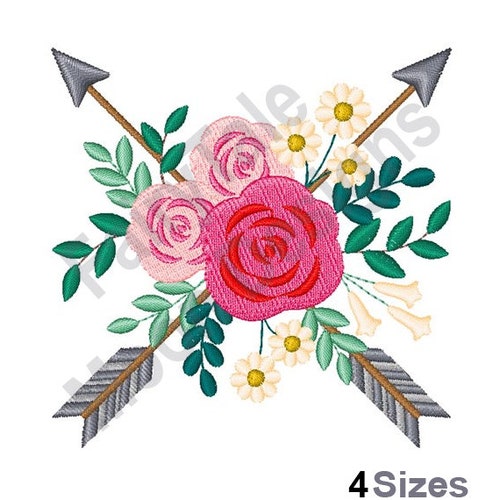 Romantic Floral Arrangement With Arrows Machine Embroidery - Etsy