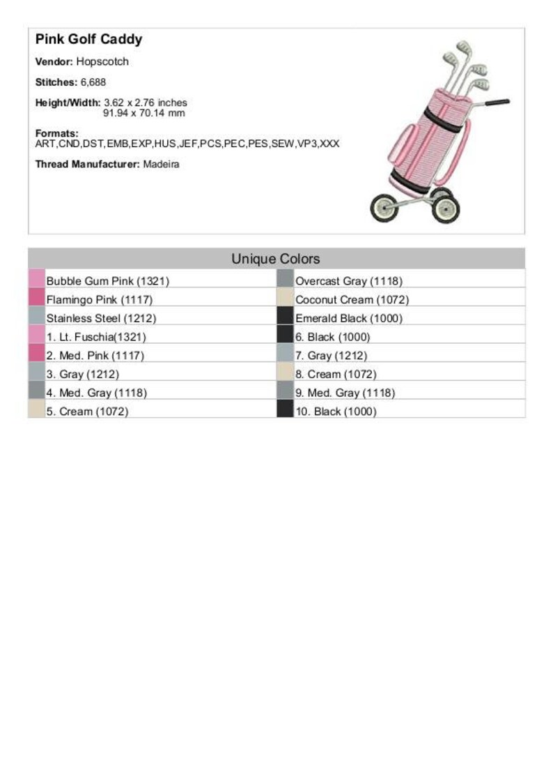 Pink Golf Caddy Machine Embroidery Design Pull Push Golf - Etsy