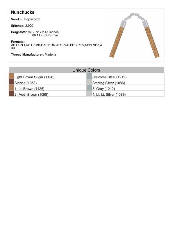 Nunchucks - Machine Embroidery Design, Karate Sticks Embroidery Pattern ...