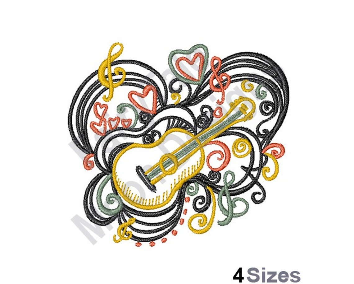 Guitar Machine Embroidery Design Guitar Outline Embroidery | Etsy