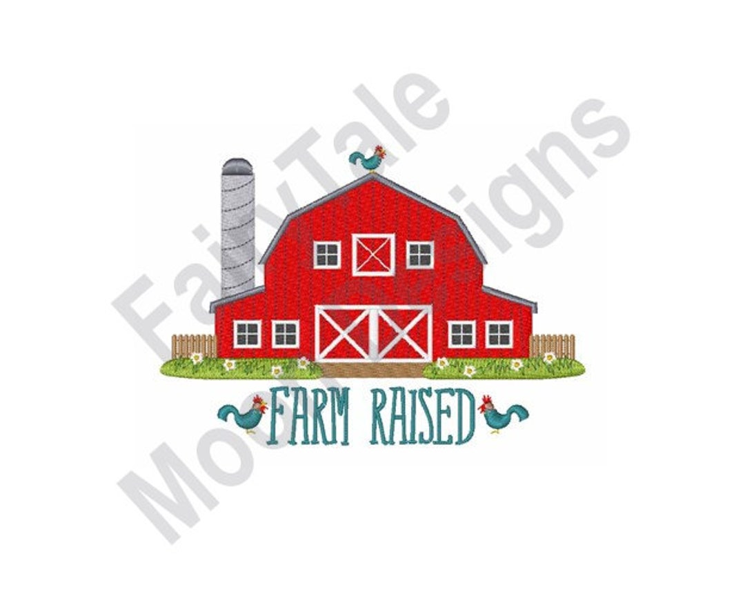 Farm Raised Machine Embroidery Design, Red Farm Barn Embroidery Pattern ...