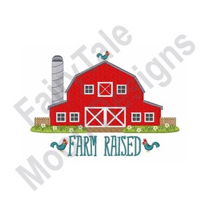 Farm Raised Machine Embroidery Design, Red Farm Barn Embroidery Pattern ...