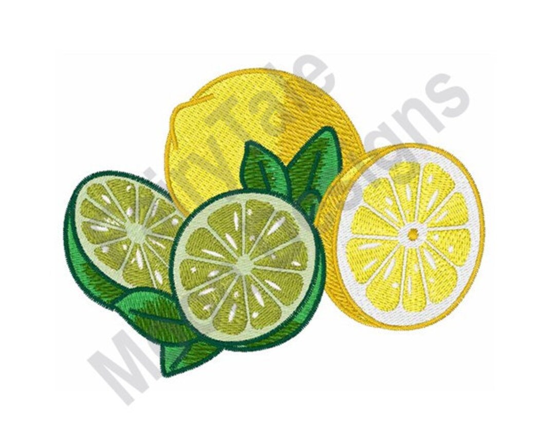 Lemon & Lime - Machine Embroidery Design, Whole Lemon Design, Half Lime ...