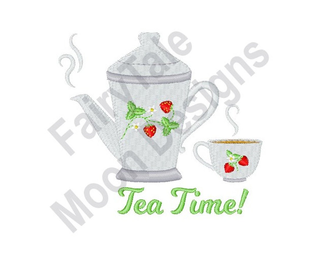 Tea Time Machine Embroidery Design, Porcelain Teapot Embroidery Pattern ...