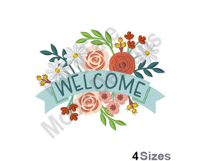 Welcome Banner Flower Arrangement Machine Embroidery Design - Etsy